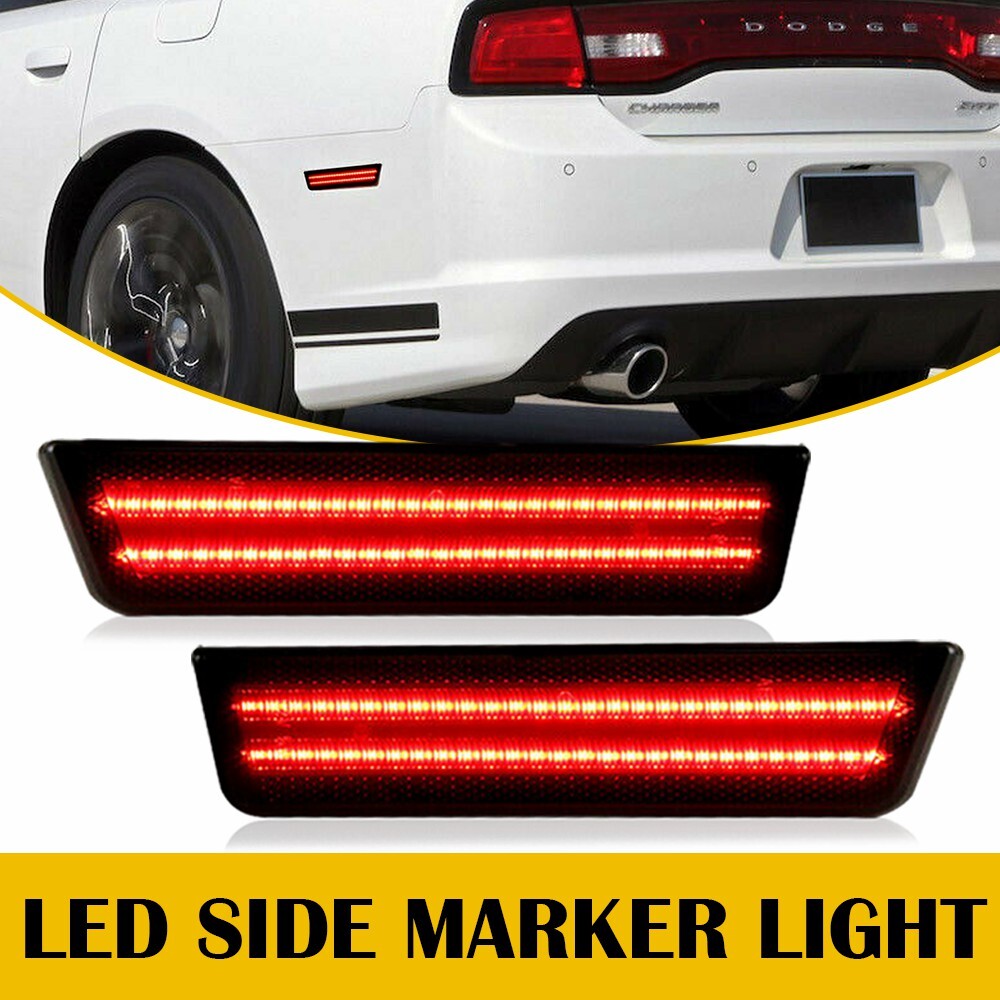 For 2011-2014 Dodge Charger Red Lens LED Rear Bumper Side Marker Light ...