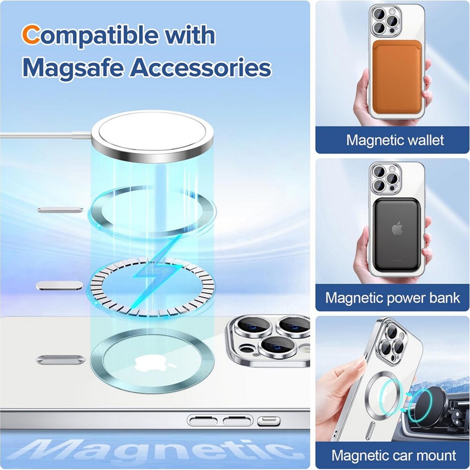 For iPhone 11 12 13 14 15 16 Clear Crystal Case Magnetic Cover + Lens ...