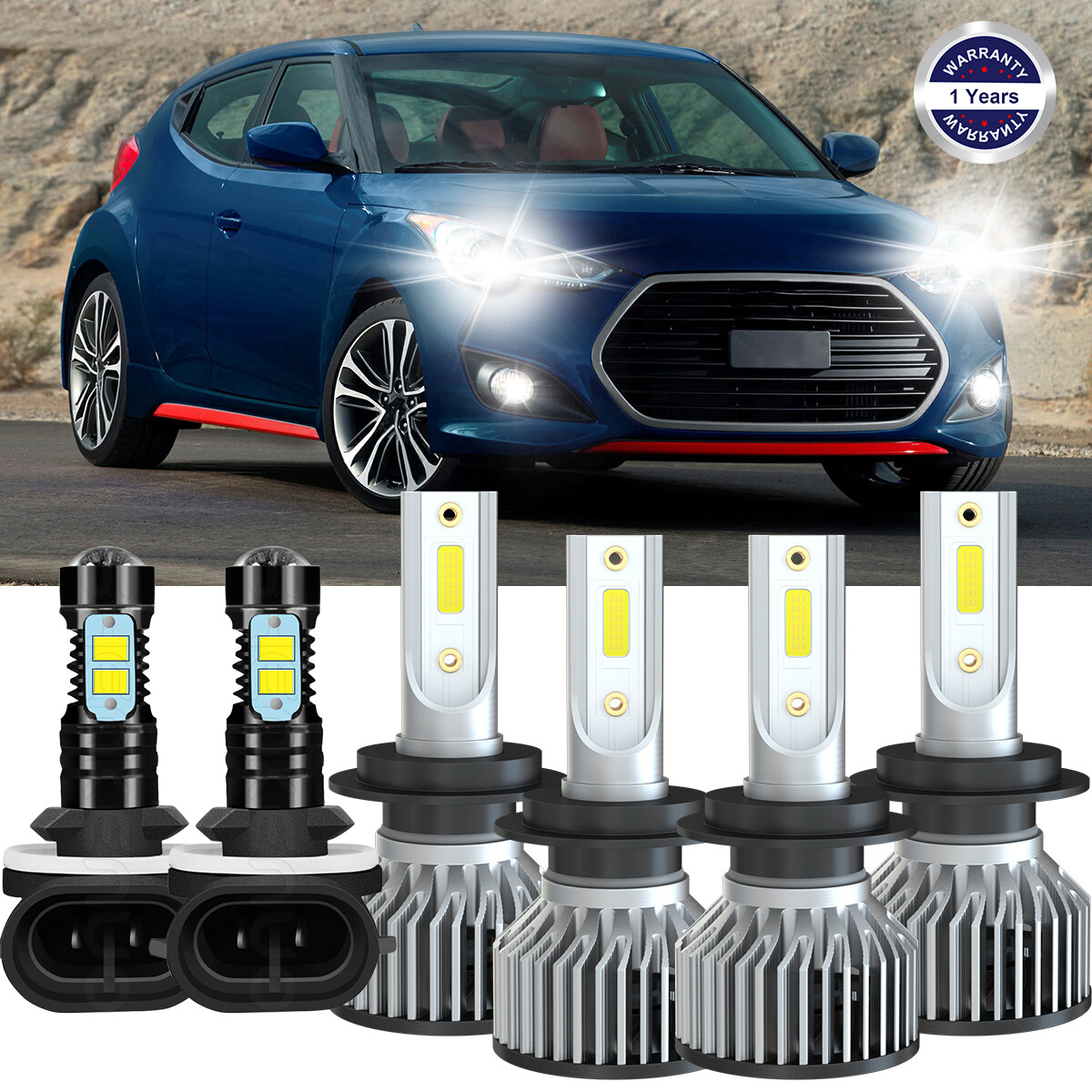 For 2012-2017 Hyundai Veloster 6000K LED Headlight High Low+Fog Light ...