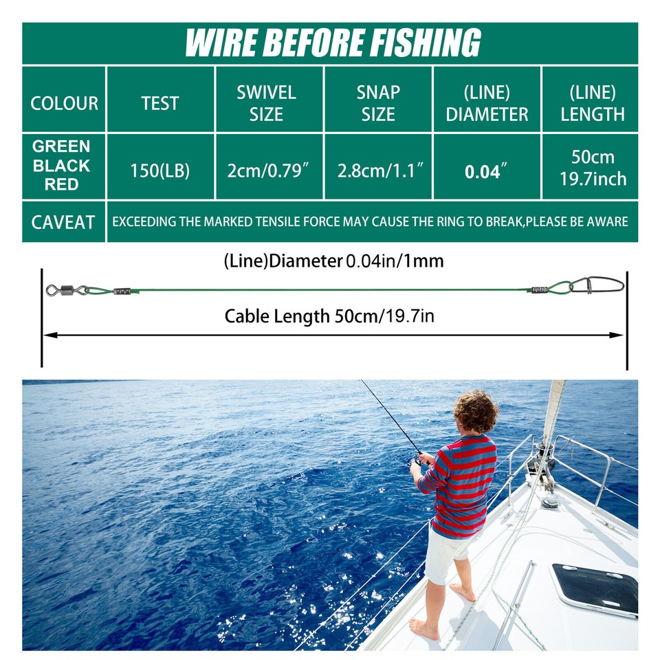 19.7"/150LB Steel Fishing Wire Leader Line Fishing Leaders with Swivels ...