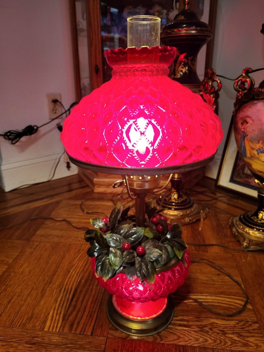 Red Glass Hurricane Table Lamps