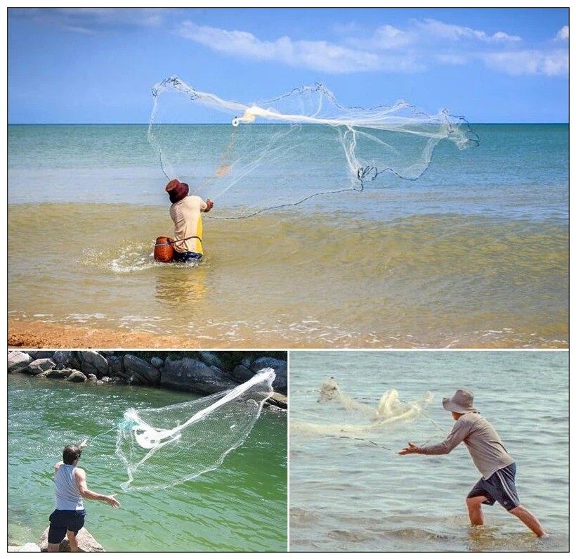 4FT-12FT Hand Throw Fish Cast Net Outdoor Hunting Catch Fishing Mesh ...