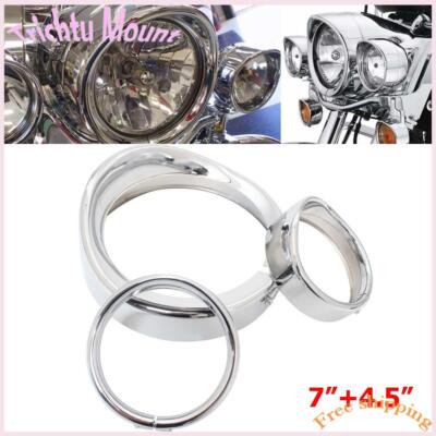For Harley 7" Headlight Light 4.5" Passing Fog Lamp Trim Ring Bezel ...