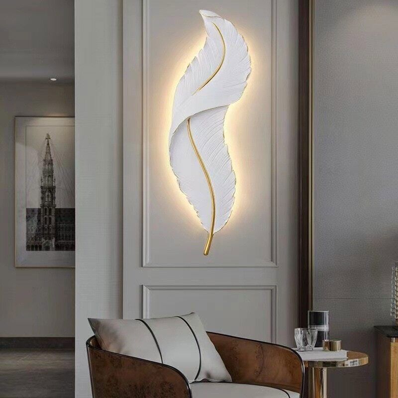 LED Feather Wall Lamp Resin Lamp Bedroom Wall Hallway Home Decor Indoor ...
