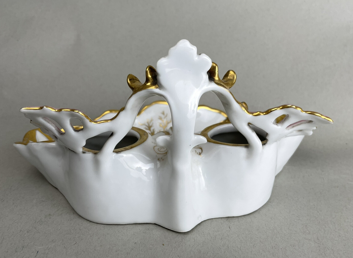 ANTIQUE Pink & Gold Hand painted Double Ink Well | eBay