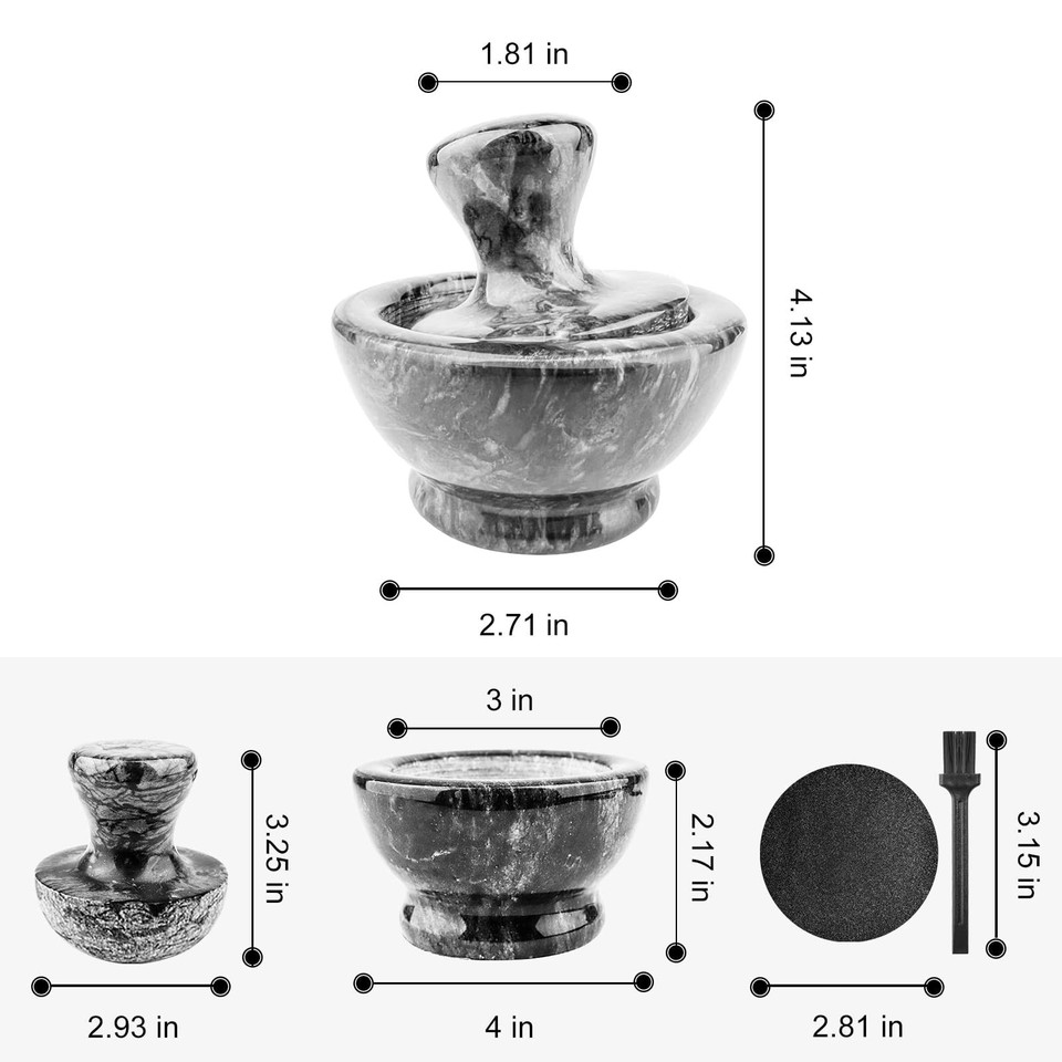 Mortar and Pestle Set, Marble Mortar and Mushroom Pestle,4 inch,1/2 Cup ...