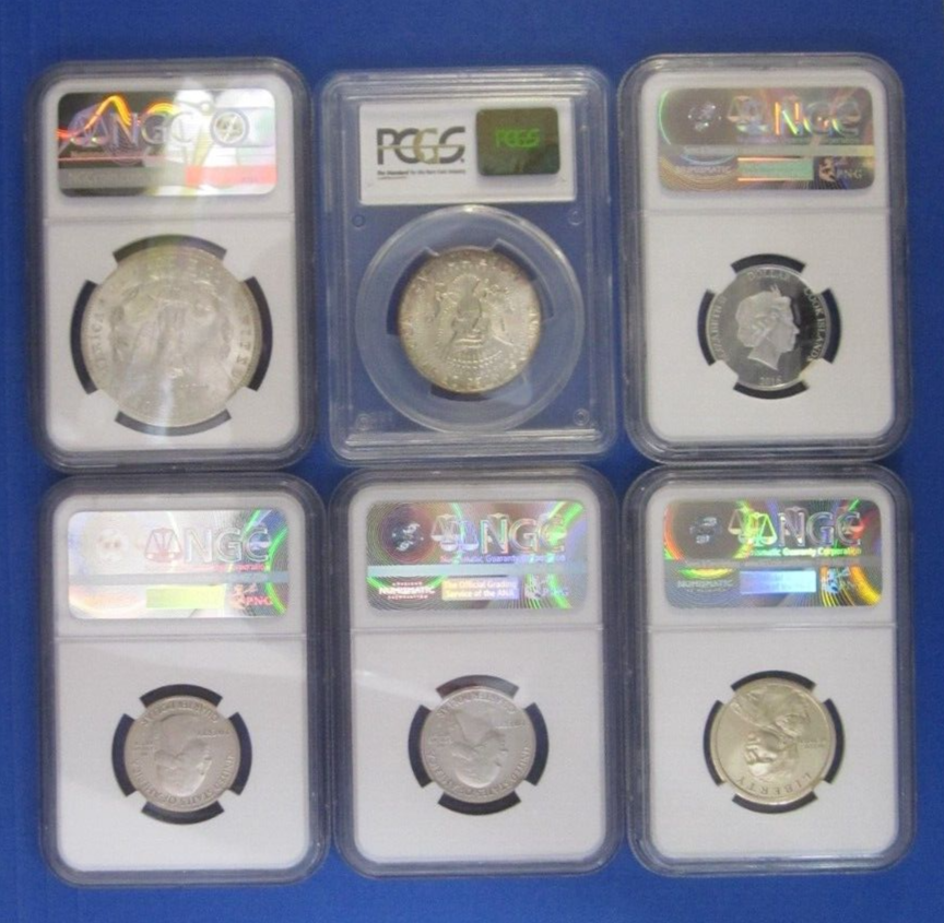 (Lot of 6) Various Certified PCGS/NGC Slabbed UNC. Silver, Proof ...