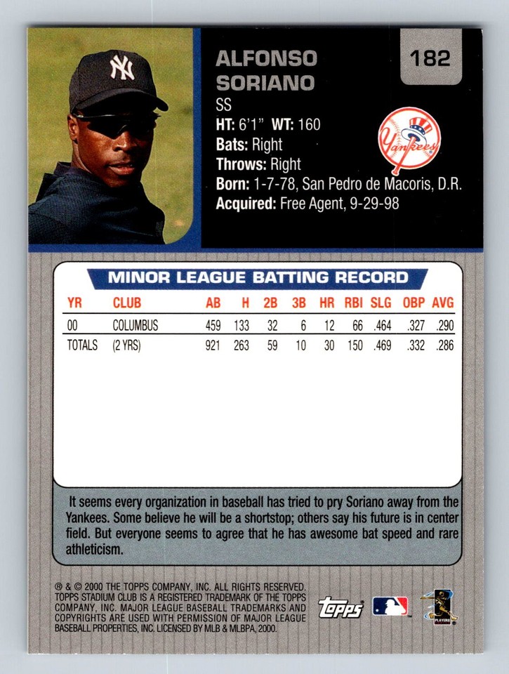 2001 Stadium Club #182 Alfonso Soriano NM/MT | eBay