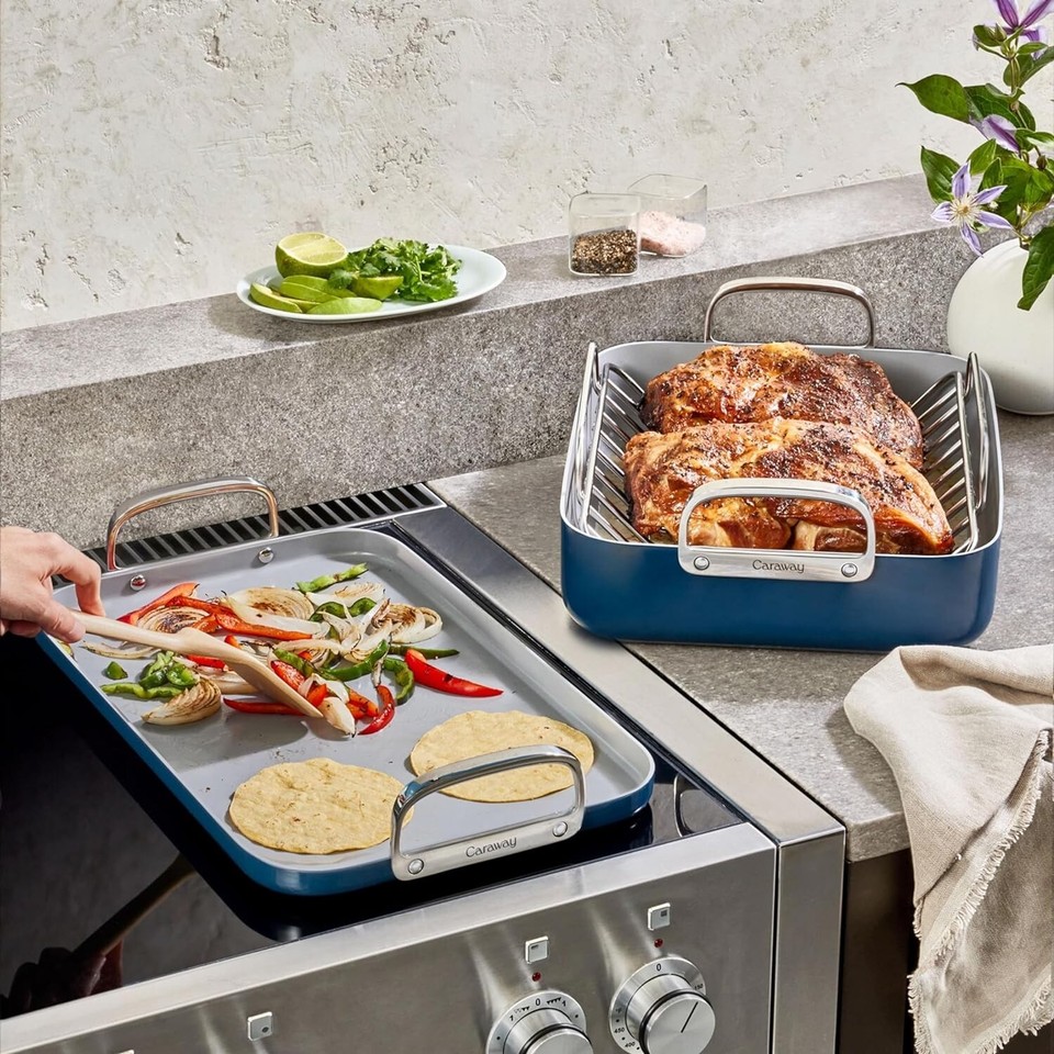 CARAWAY HOME Cookware Pans Sets Ceramic Square Nonstick Navy Blue (5 ...