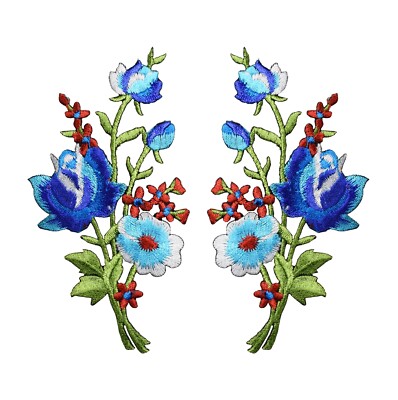 #5093B Lot 2Pcs Blue Rose Flower Embroidery Iron On Appliqué Patch ...