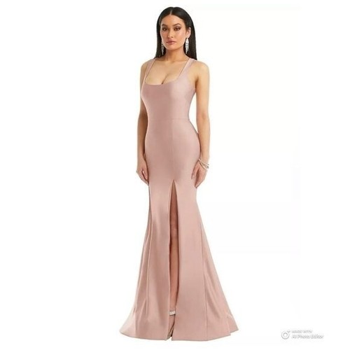 Cynthia & Sahar Toasted Sugar CS113 Square Neck Stretch Satin Gown Size Large | eBay