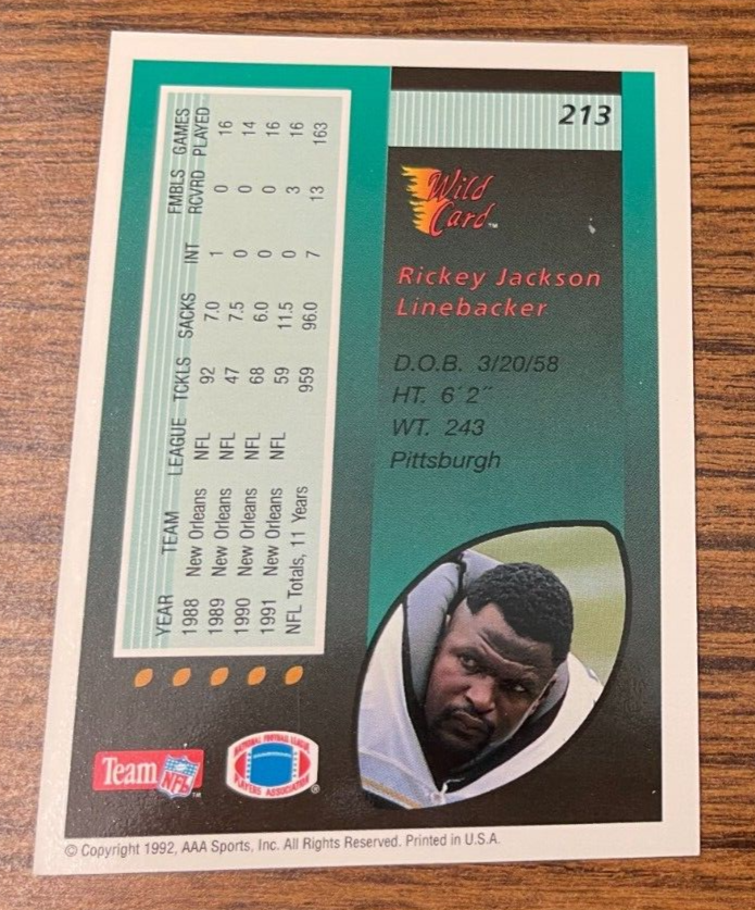 1992 Wild Card # 213 Rickey Jackson - New Orleans Saints | eBay