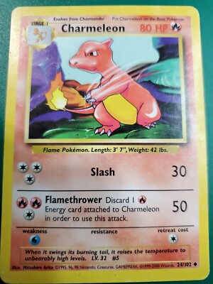 Pokémon TCG Original Charmeleon Base Set 24/102 Unlimited Uncommon card ...