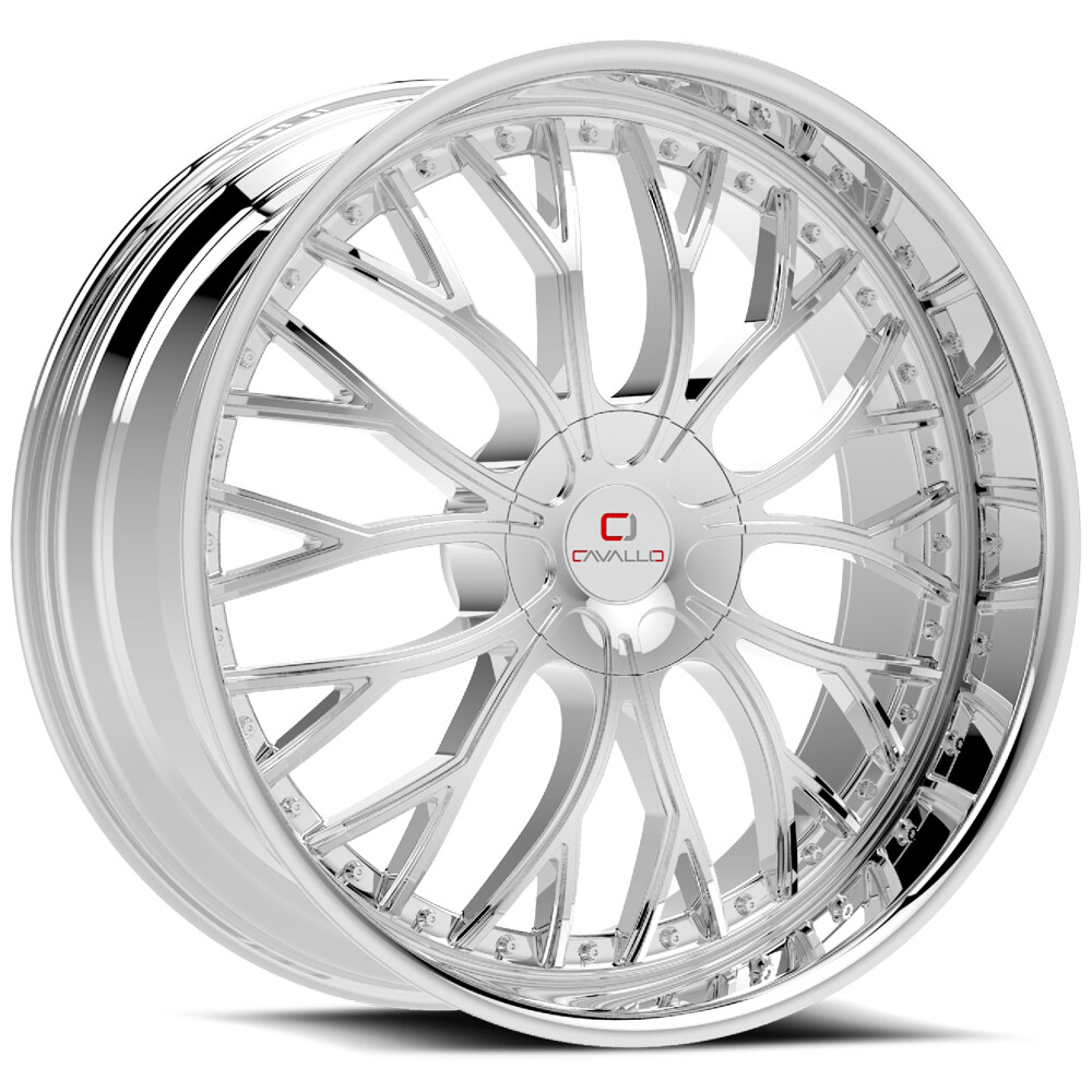 (Set of 4) Cavallo CLV-33 22x9.5 5x115/5x120 +15mm Nano Chrome Wheels ...