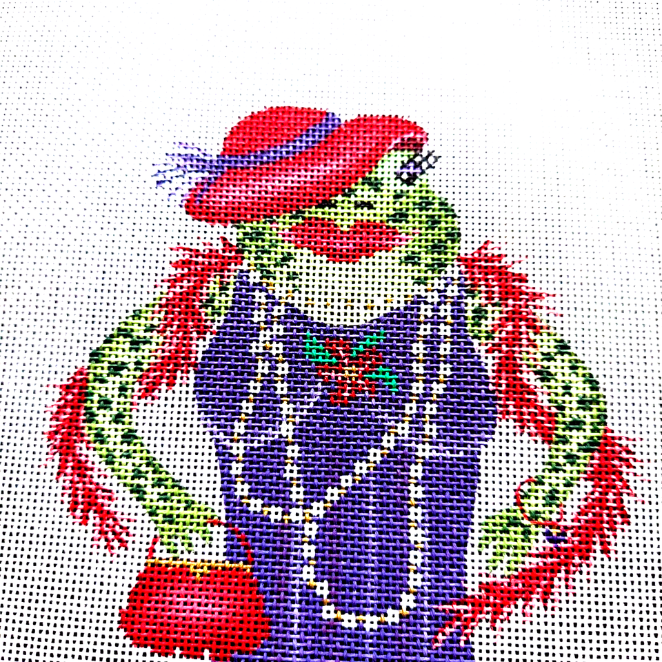 Hand Painted JP Needlepoint Canvas Red Hat Lady Frog Purple Dress Beads Boa S814 | eBay