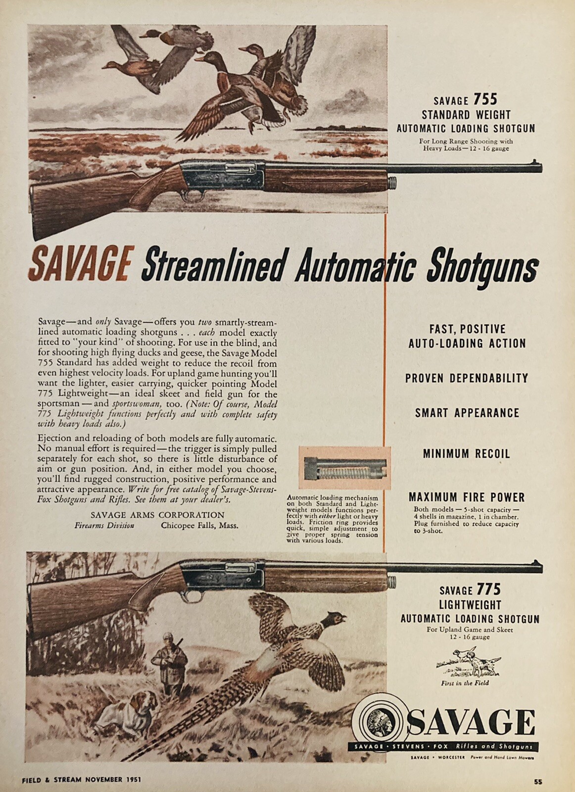 1951 AD(XH57)~SAVAGE ARMS CO. CHICOPEE FALLS, MASS. SAVAGE 755 ...