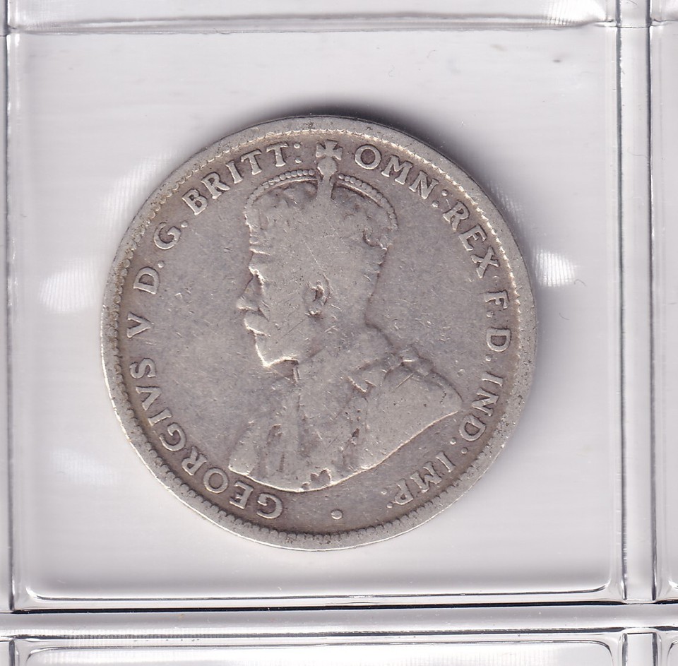 AUSTRALIAN: 1918M PRE-DECIMAL KGV SILVER (1/) SHILLING CIRCULATED COIN ...