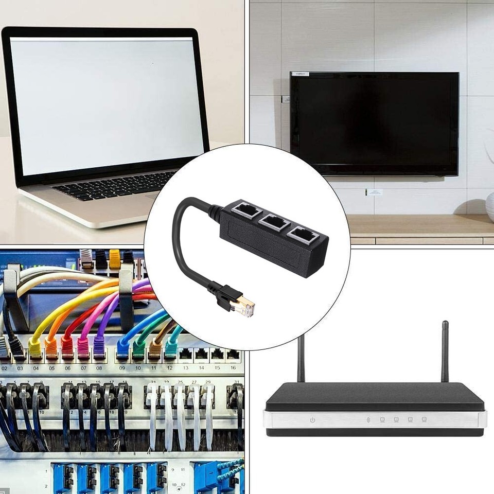 3 in 1 RJ45 Splitter RJ45 LAN Ethernet Socket Connector Adapter for Cat ...