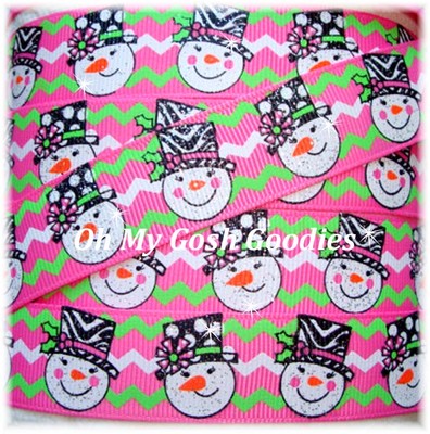 7/8 HOT PINK GLITTER SWANKY ZEBRA SNOWMAN CHRISTMAS CHEVRON GROSGRAIN ...