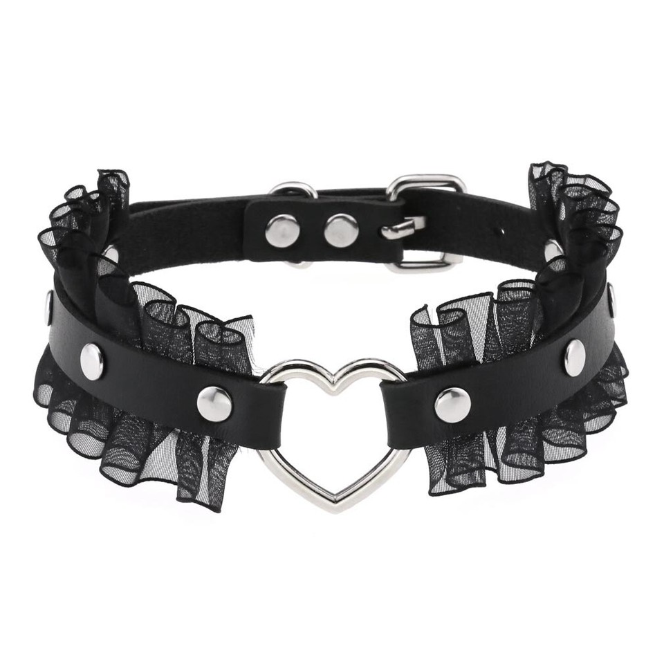 Mens Womens Gothic Punk Black Spiked Stud Choker Faux Leather Neckband ...