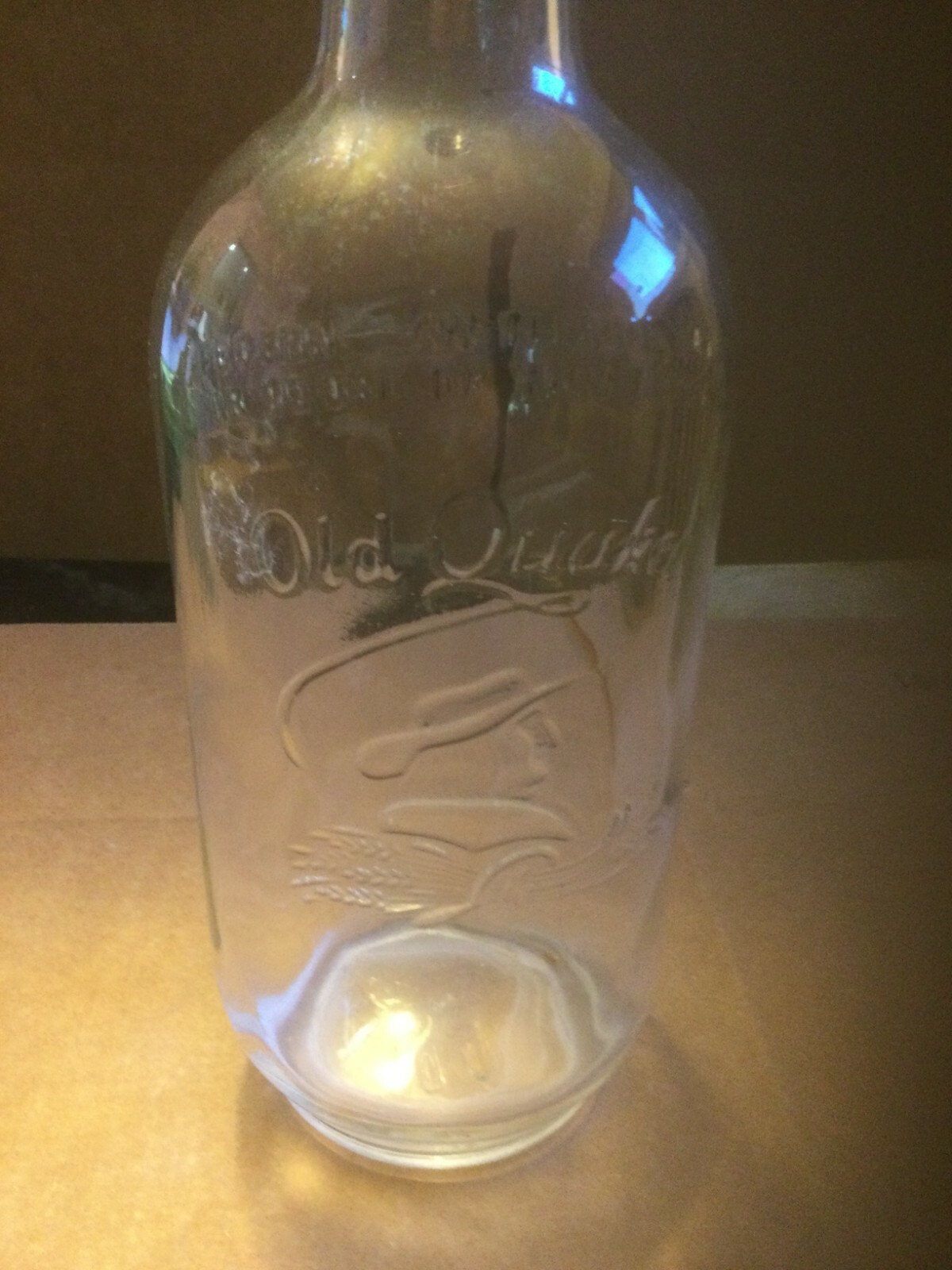Vintage Embossed OLD QUAKER One Quart Clear Glass Liquor Whiskey Bottle ...