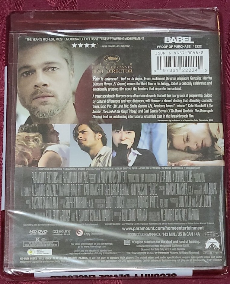 Babel HD DVD (2007) Brand New Factory Sealed! Brad Pitt Cate Blanchett ...