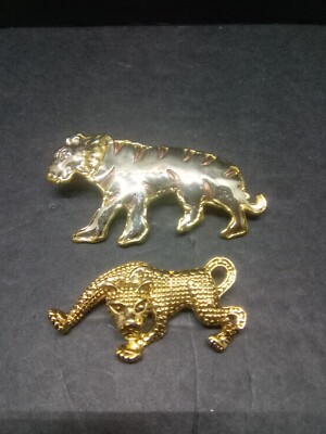 Vtg. Gold Tone Tiger Pin/Pendant & Spotted Leopard Pin M2 | eBay