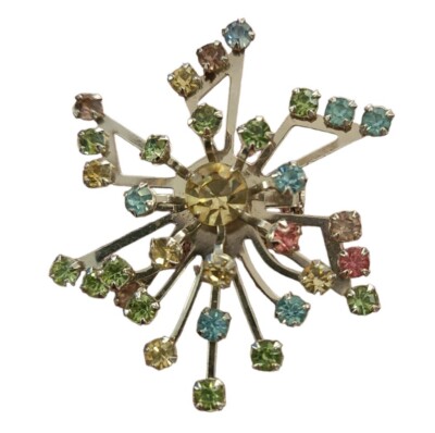 VTG MCM Multicolor Brooch Silver Pink Blue Green Clear Great Christmas ...