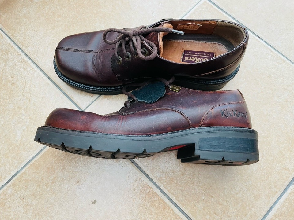 KICKERS Vintage 90s Mahogany Leather Lace Up Chunky Heavy Oxford Shoes ...