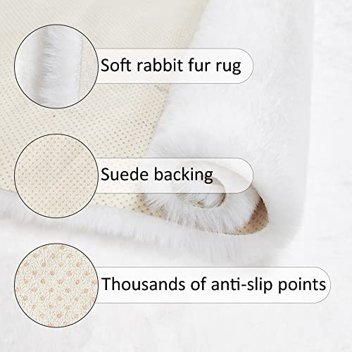 White Faux Rabbit Fur Rug 6x9 Fluffy Area Rug for Bedroom Nursery Sofa ...