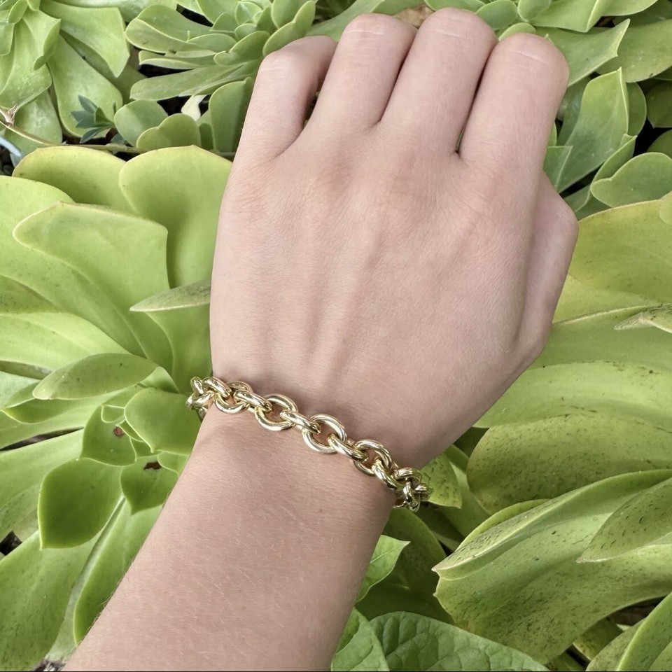 Vintage 14k Italian Yellow Gold Hollow Oval Linked Rolo Bracelet 7.5 ...