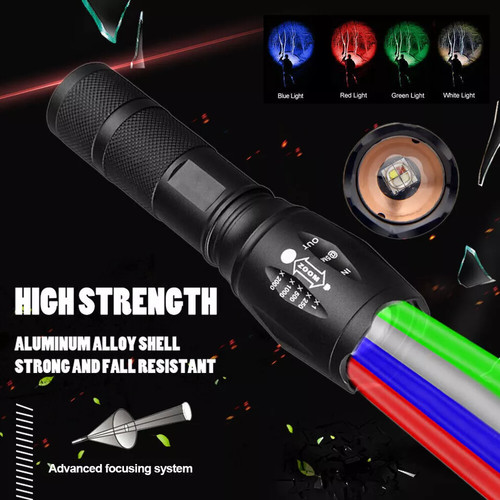 4 in 1 Multicolor Torch Red Green White UV Zoom Flashlight Hunting ...