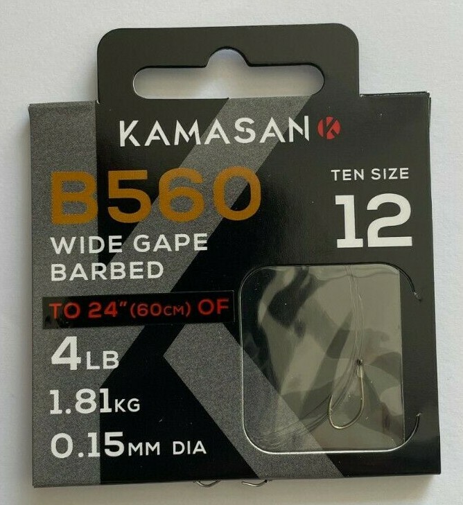 KAMASAN B560 BARBED SPADE END HOOKS TO NYLON (all sizes available ...