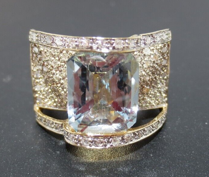 14K YG LADIES BLUE TOPAZ & DIAMOND RING SZ 11 11.47 grams (G130616-2 ...
