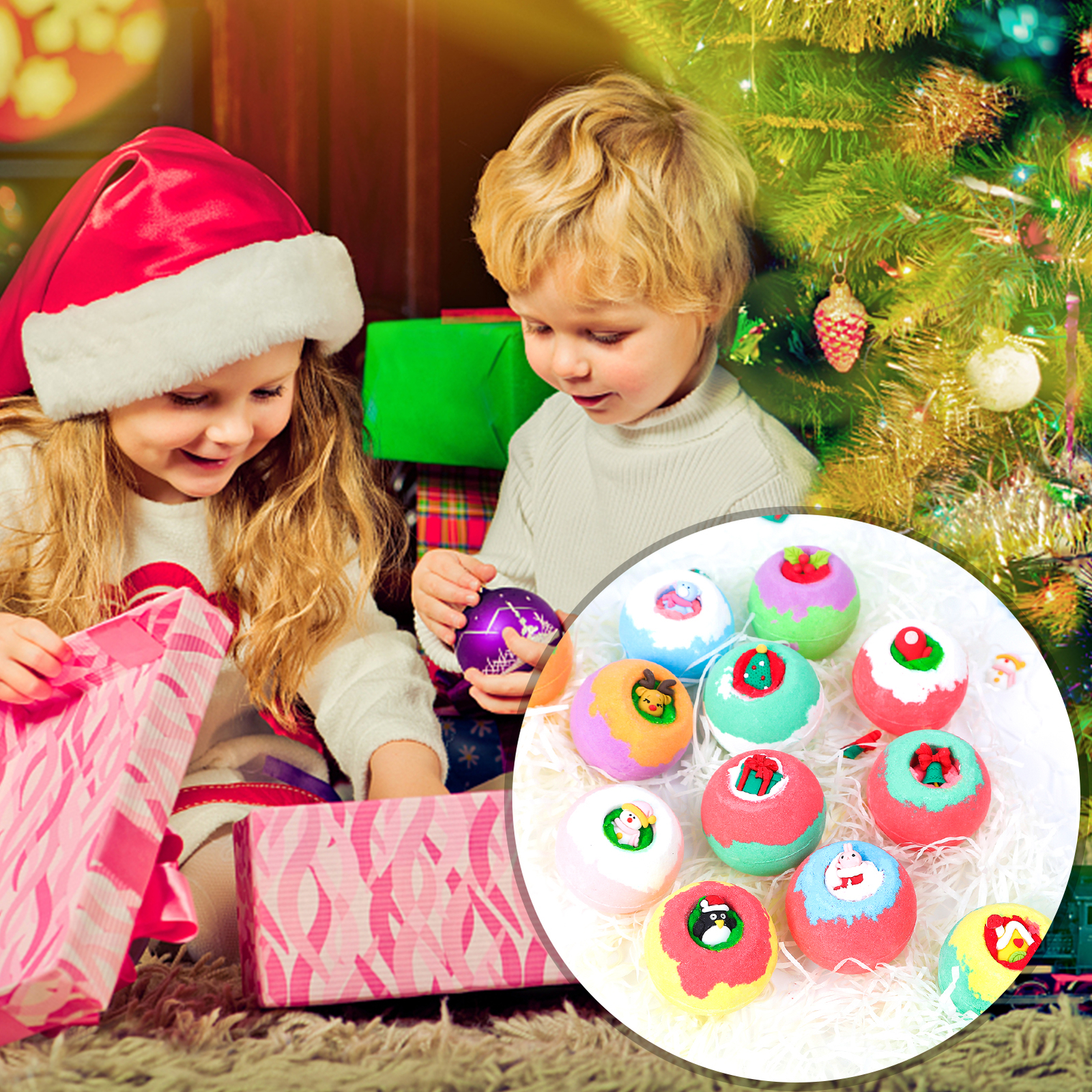 12Pcs Christmas Bath Bombs Gift Set Relaxing Essential Organic Oil Gift ...