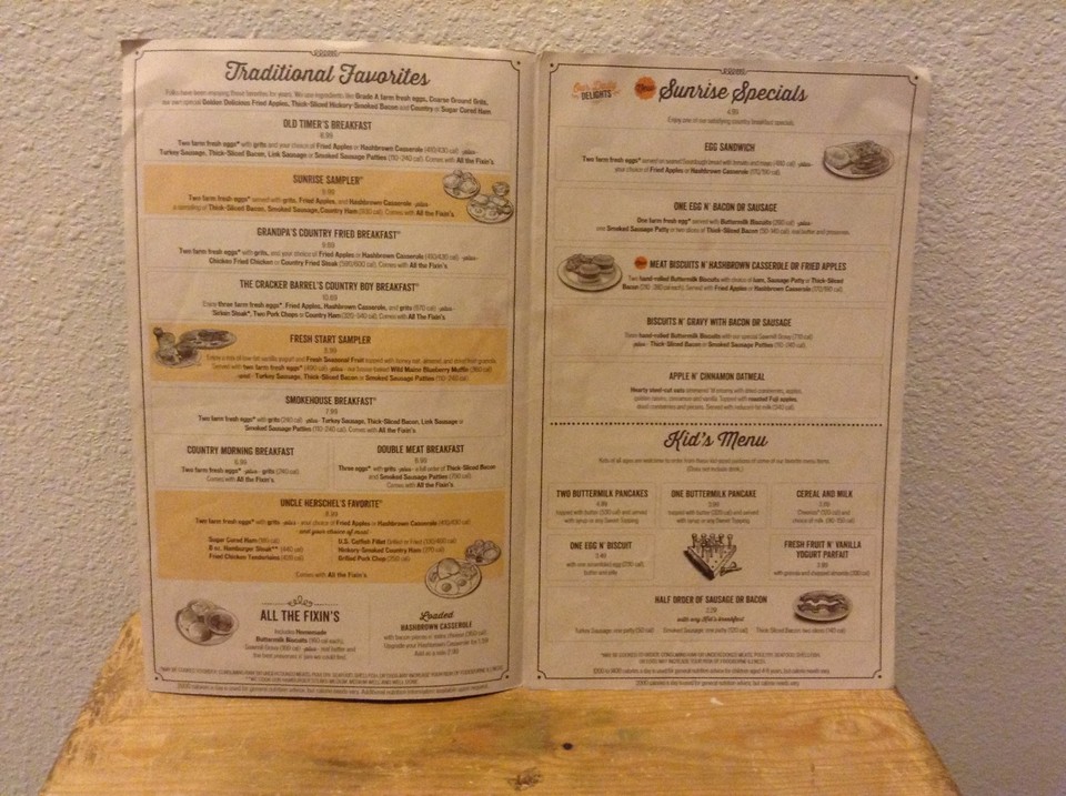 CRACKER BARREL Tri-Fold Breakfast Menu from Summer 2018 | eBay