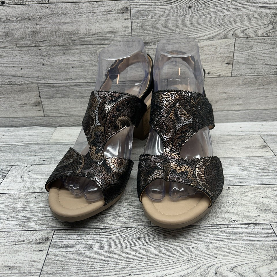 SPRING STEP Womens Brown Metallic Leather Open Toe Heel Sandals Sz 38 ...