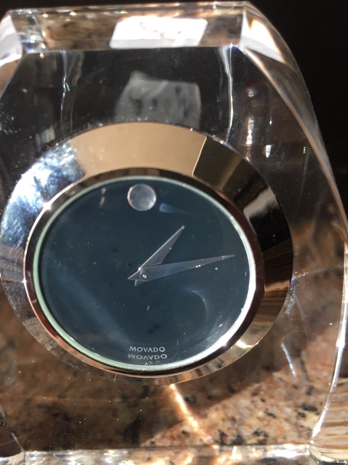MOVADO TCL000136M BLACK SILVER DIAL FACE CLEAR CRYSTAL DESK CLOCK | eBay
