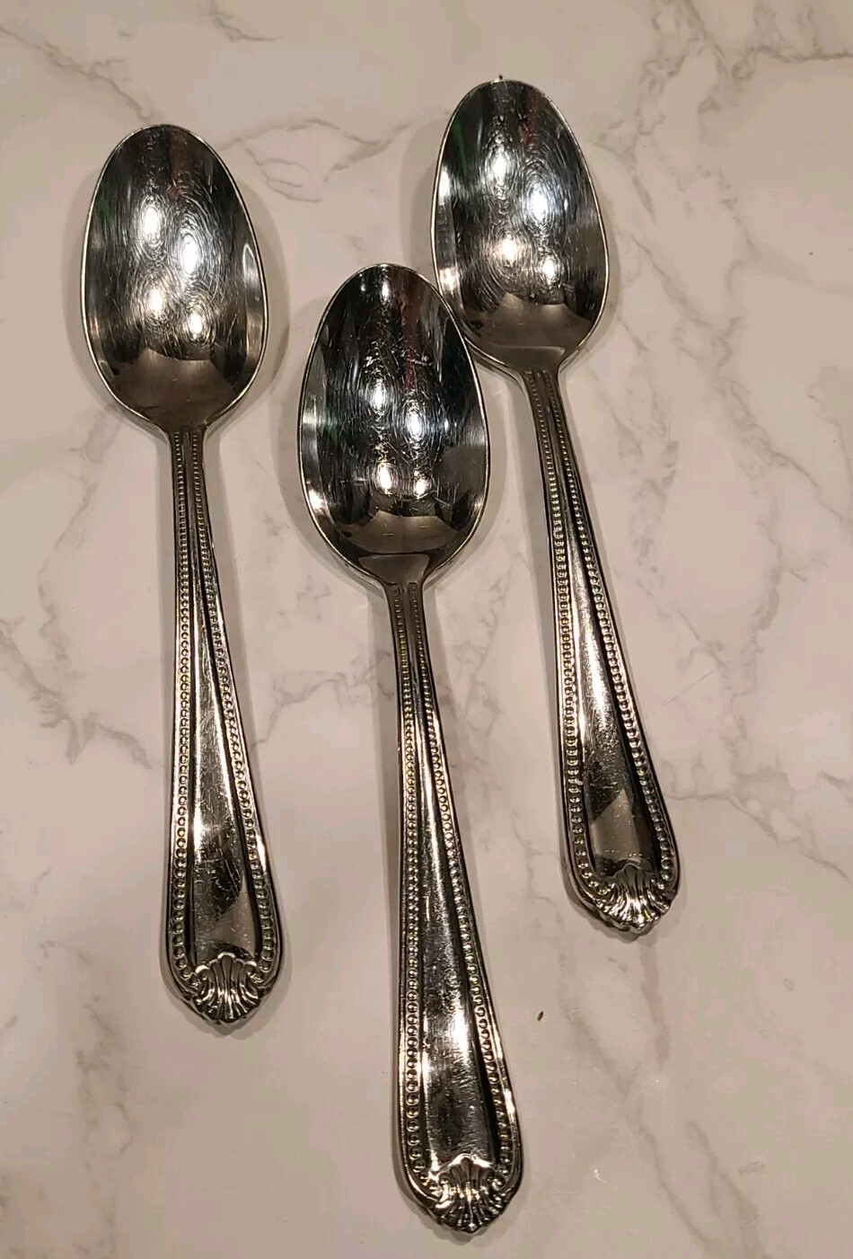 Lenox Set of 3 Bead Oval Place Spoons Flatware Stainless 18/10 Glossy ...