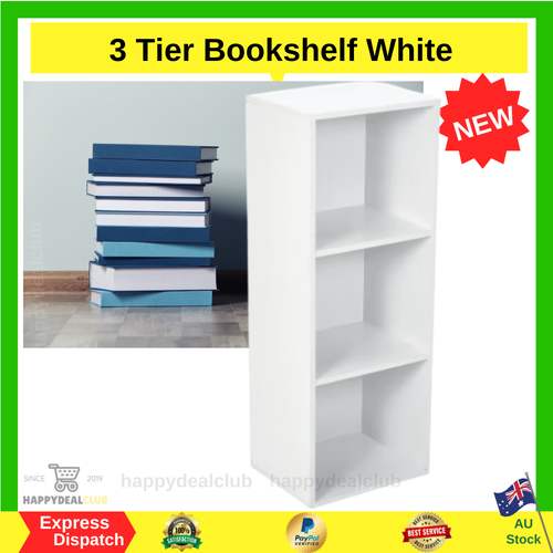 3 Tier Shelf Display Bookshelf Bookcase Storage White Rack Wooden ...