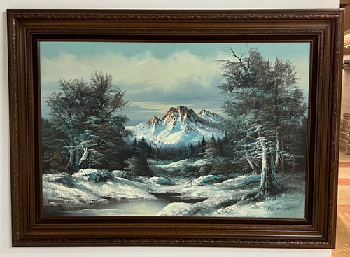 Almon Baldwin - Signed Framed OIL PAINTING - Large Canvas Winter Scene ...