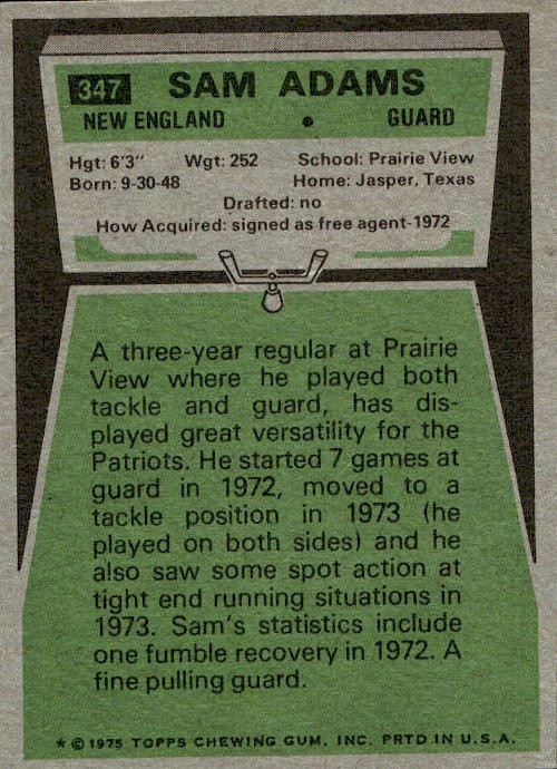 1975 Topps Football SET BREAK #347 Sam Adams NMMT | eBay