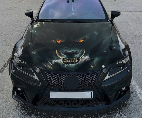 Wolf Grin Car Hood Wrap Vinyl Decal Full Color Graphics Wild Predator ...