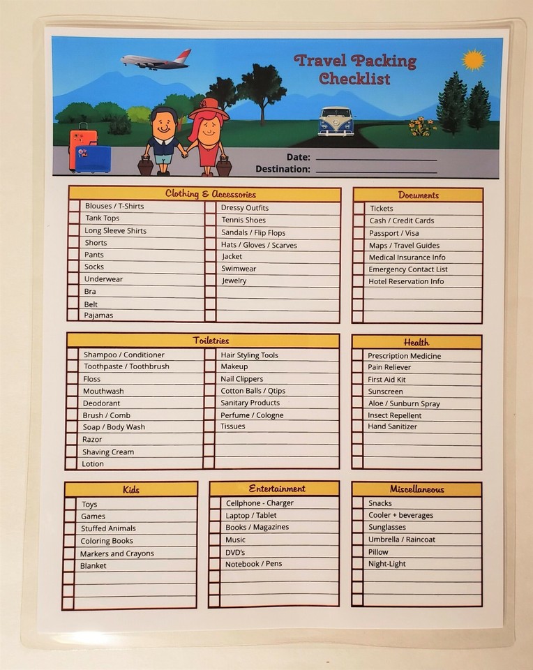 Dry Erase Travel Packing Checklist, Laminated Vacation Packing List | eBay