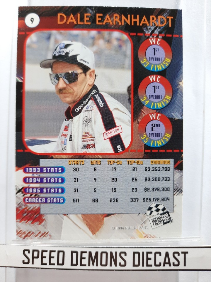 1996 Press Pass Nascar Dale Earnhardt Trading Card #9 | eBay