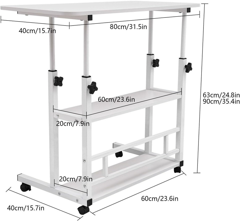 63-90cm Height Adjustable Computer Desk Mobile Overbed Table Laptop ...