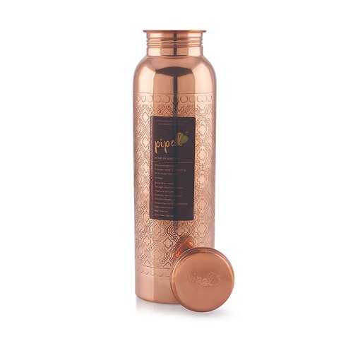 NEW : Pipal Joint-Less Pure Honey Copper Drink Bottle (950ML), CARVING ...
