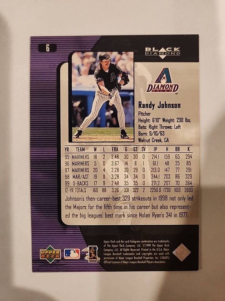 2000 Upper Deck Black Diamond #6 Randy Johnson Arizona Diamondbacks HOF ...