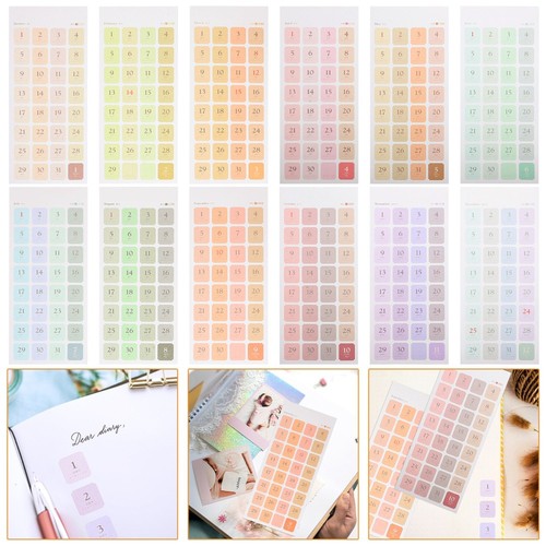 12 Sheets Date Sticker Paper Calendar Tabs for Planner Monthly Stickers ...