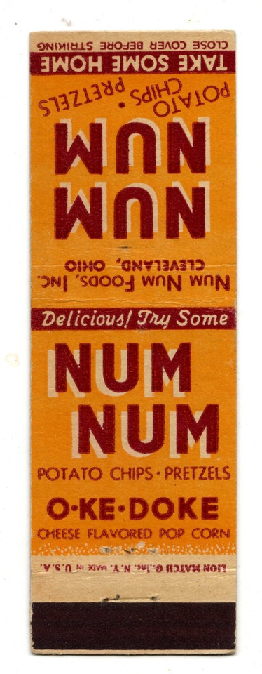 NUM NUM POTATO CHIPS PRETZELS matchbook matchcover - VINTAGE GROCERY | eBay